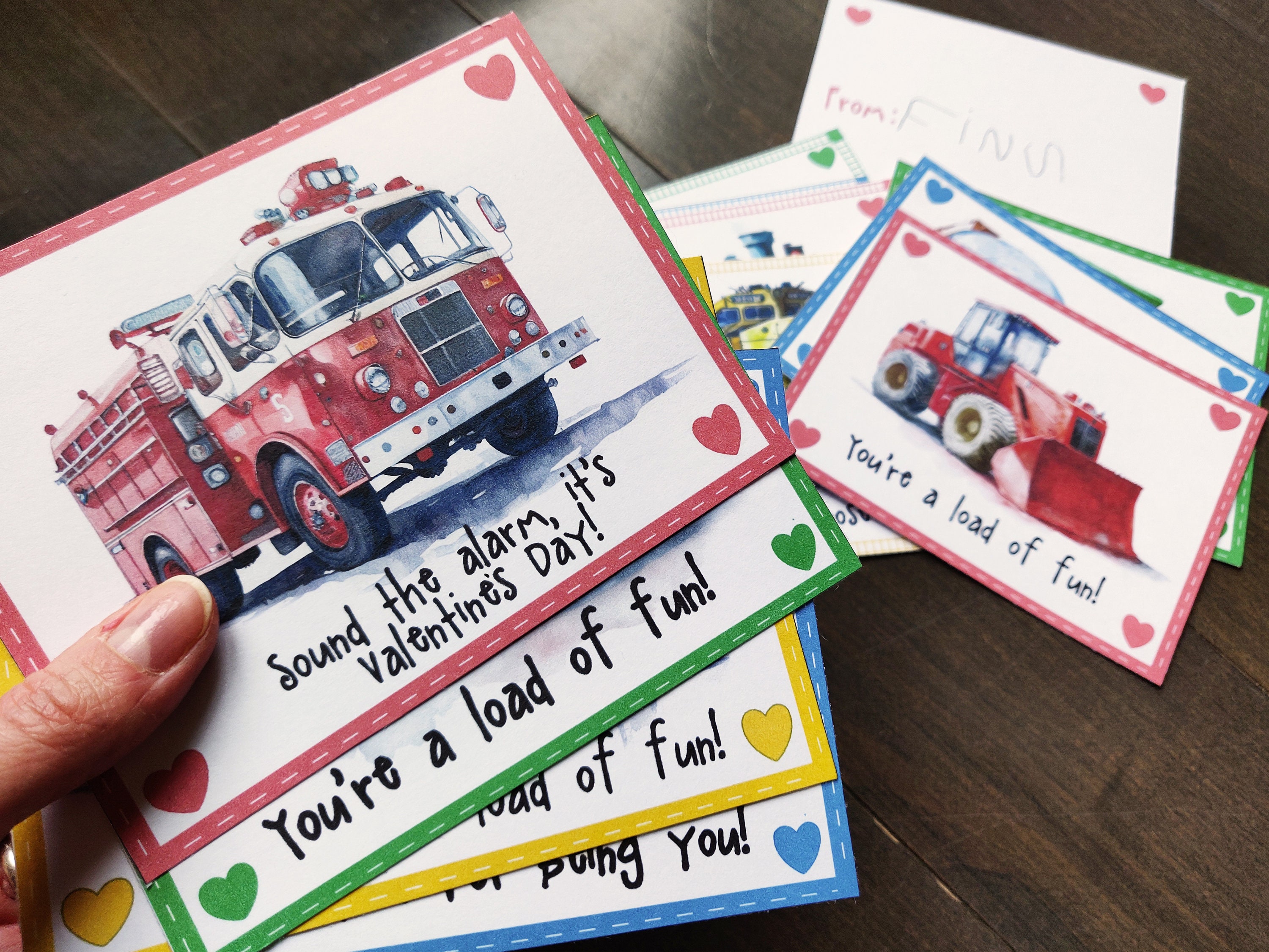 Truck and Train Valentine's Day Cards, Printable Vehicle Kids Postcards ...