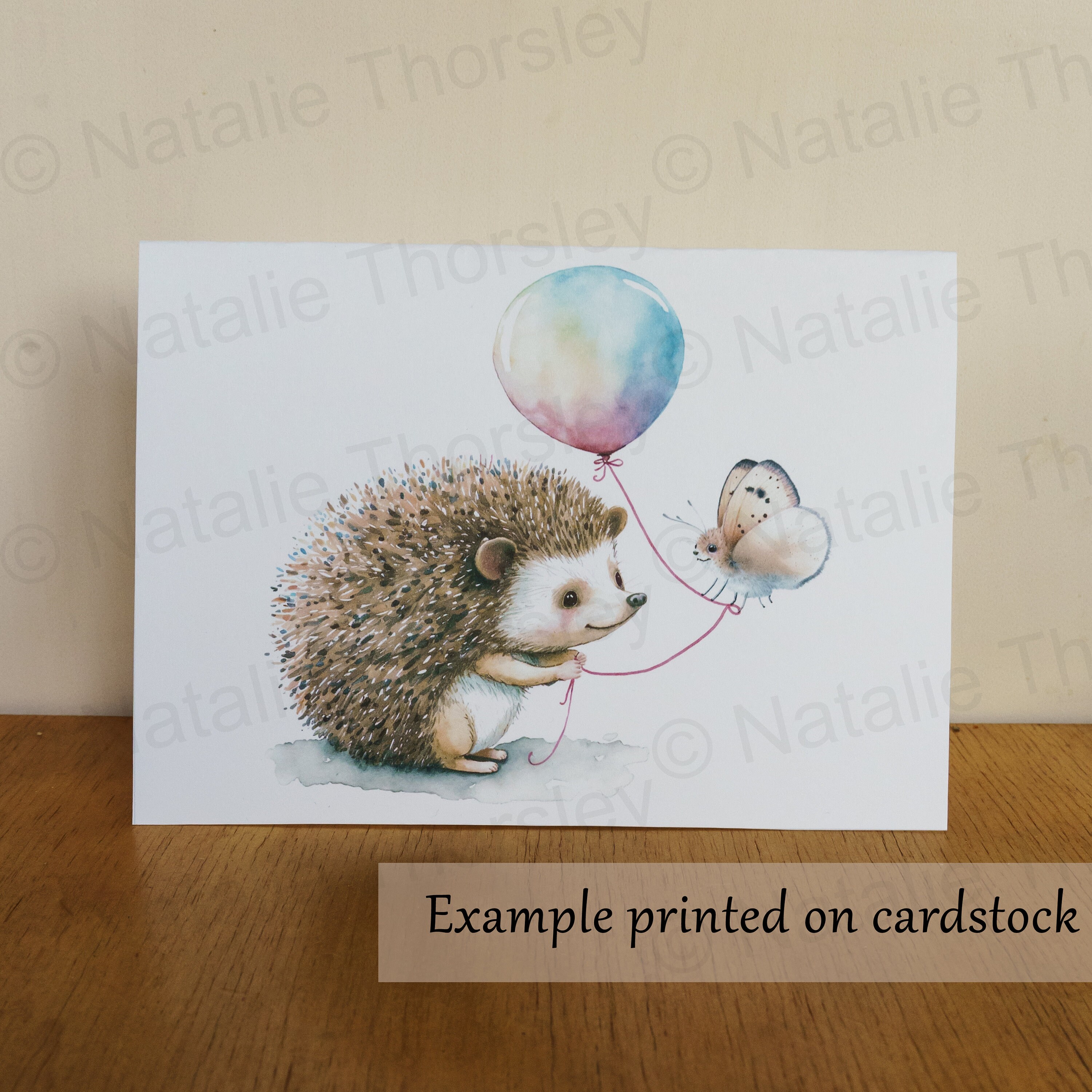 Hedgehog Birthday Card With Balloon and Butterfly, Printable Digital ...