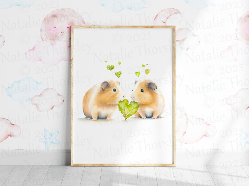 Guinea Pig Love Eating Lettuce, Watercolor Style Art Painting ...