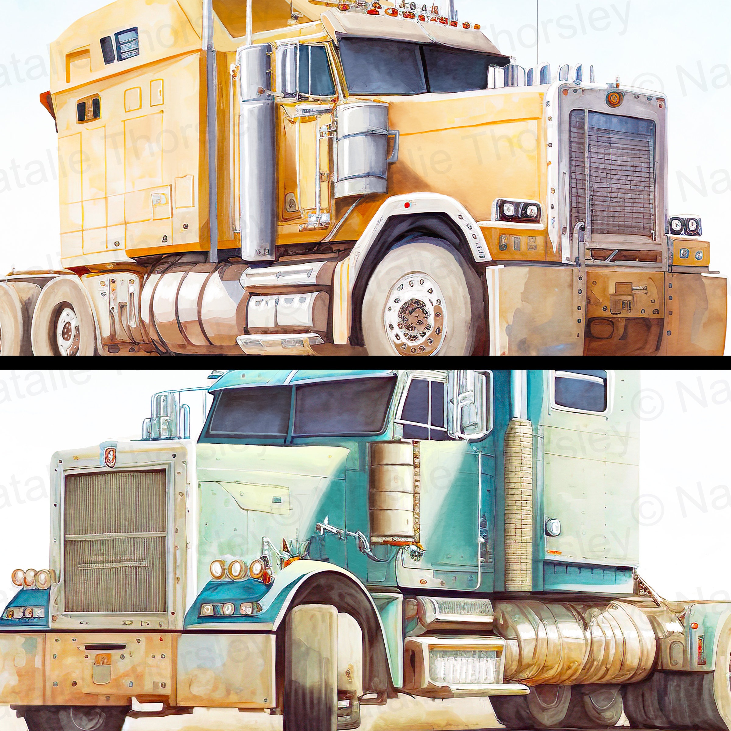 2 Semi Trucks Big Rig 18 Wheeler Digital Paintings as a - Etsy