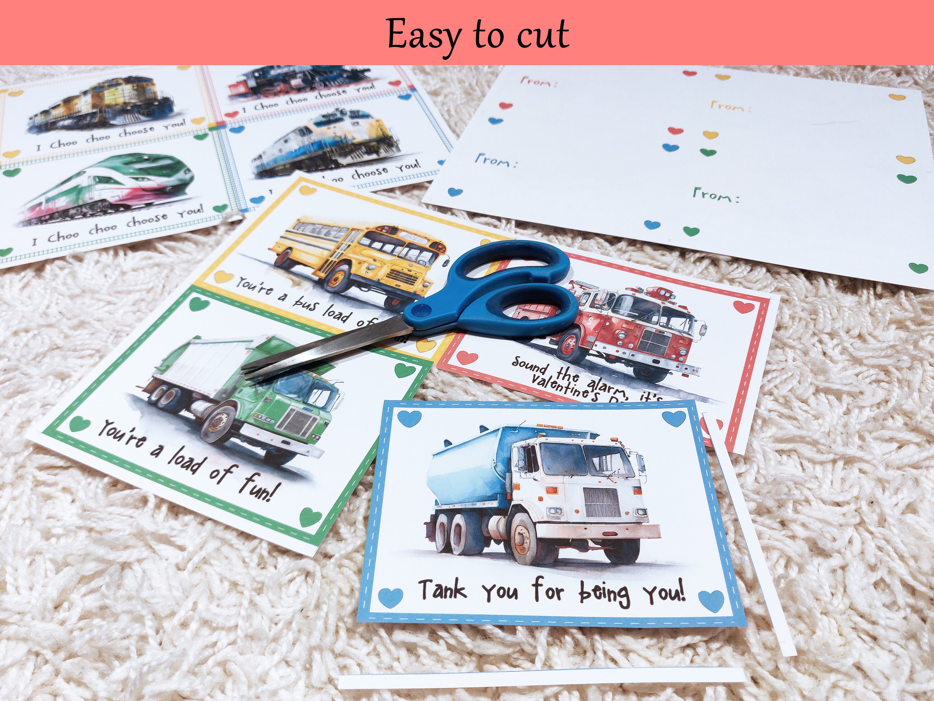 Truck and Train Valentine's Day Cards, Printable Vehicle Kids Postcards ...