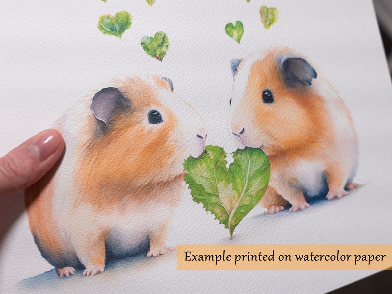 Guinea Pig Love Eating Lettuce, Watercolor Style Art Painting ...