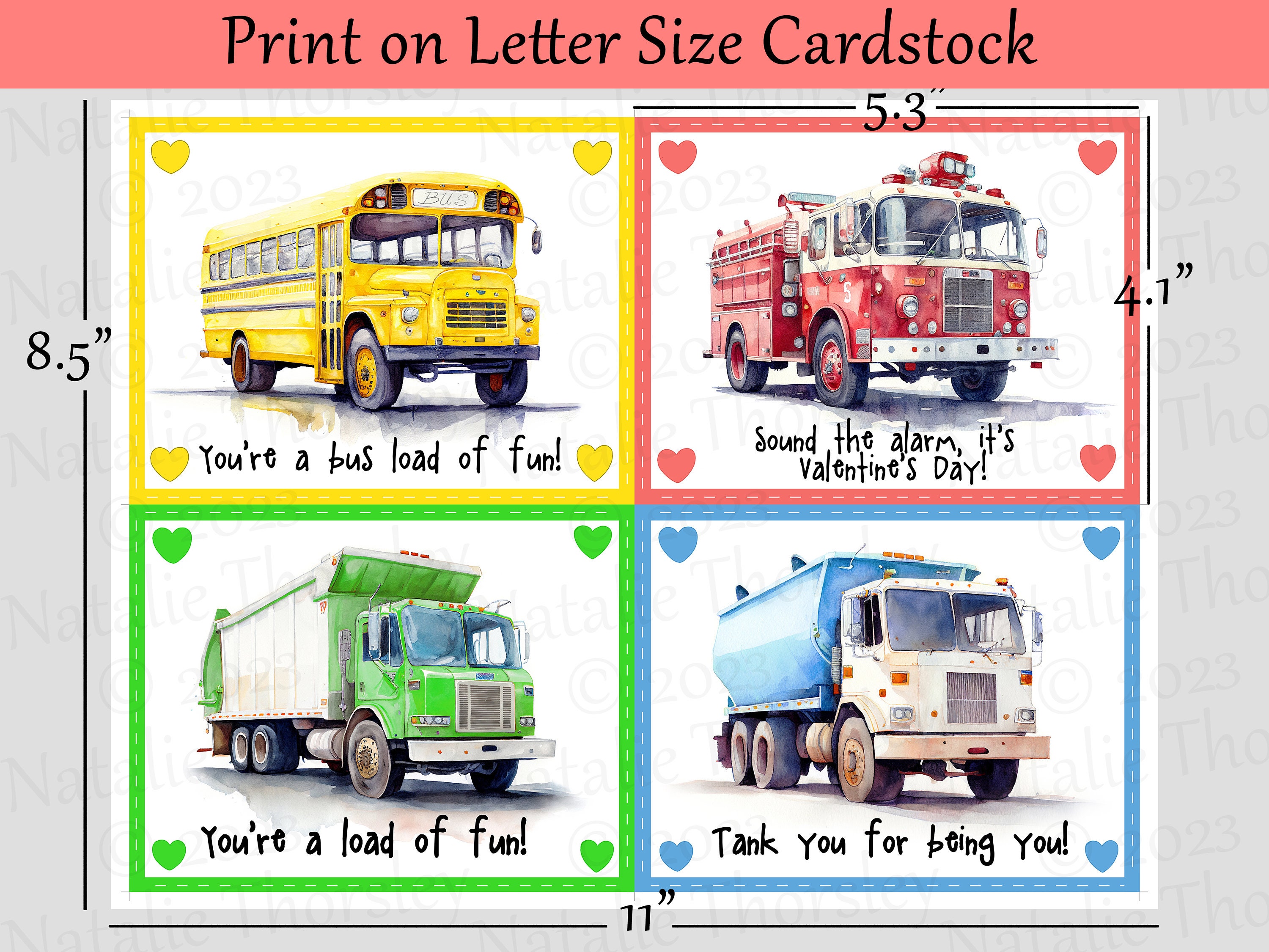 Truck and Train Valentine's Day Cards, Printable Vehicle Kids Postcards ...