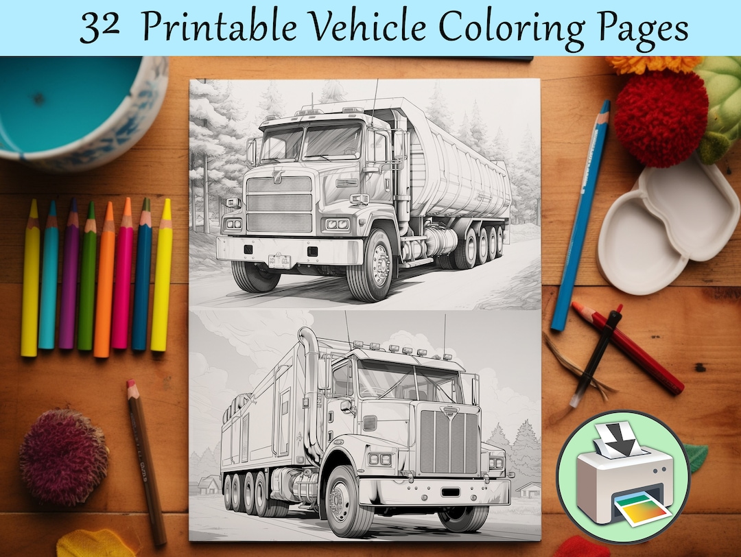 Vehicle Trucks Coloring Pages, 32 Printable Realistic Trucks, Trains ...