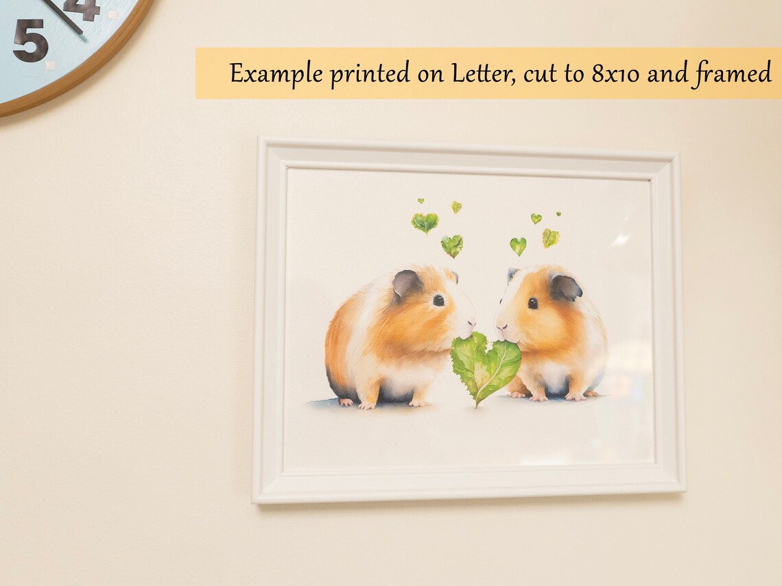Guinea Pig Love Eating Lettuce, Watercolor Style Art Painting ...