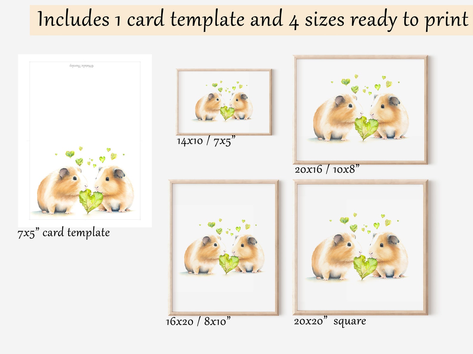 Guinea Pig Love Eating Lettuce, Watercolor Style Art Painting ...