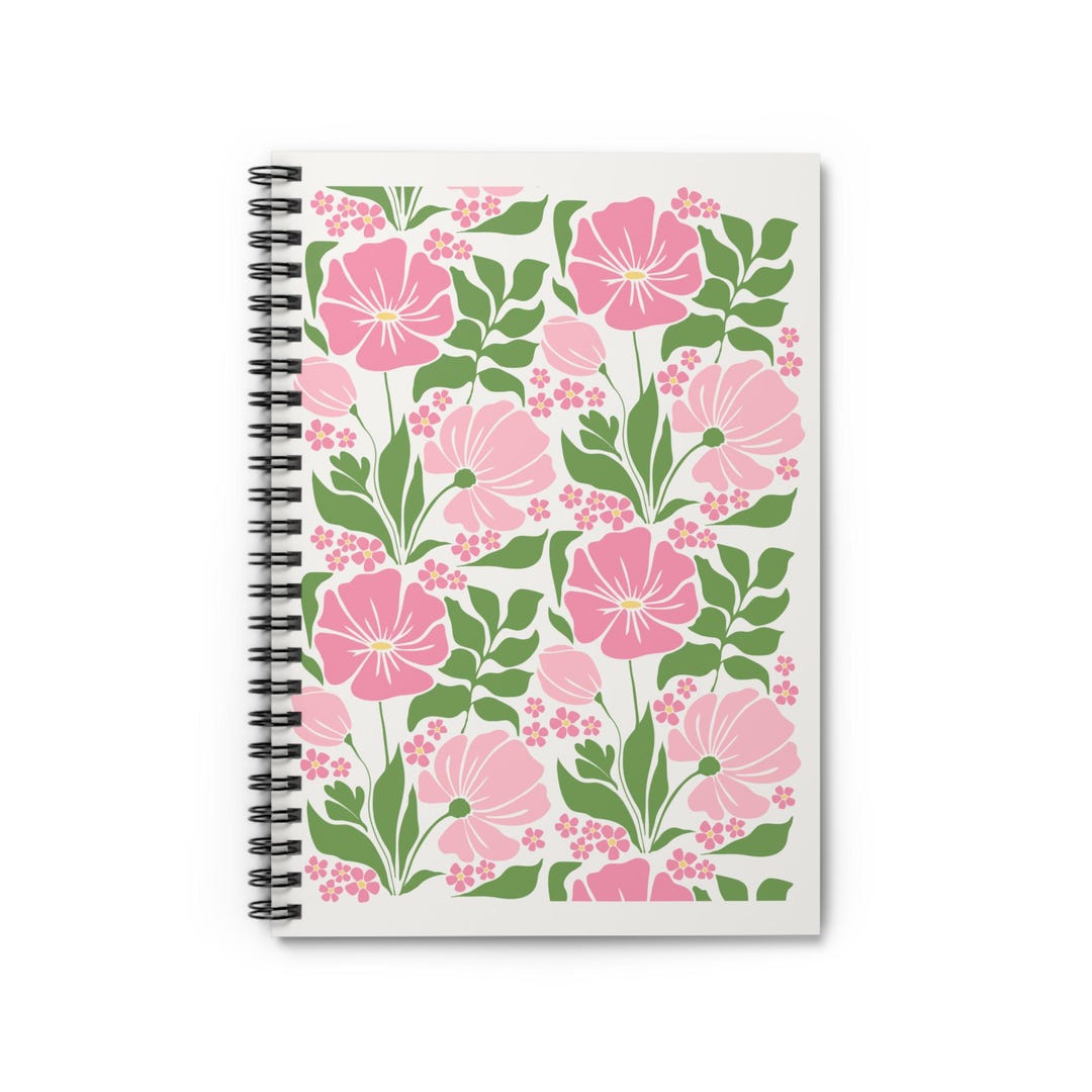 Floral Spiral Notebook | Pink Flower Journal 6x8 | Cute Aesthetic ...