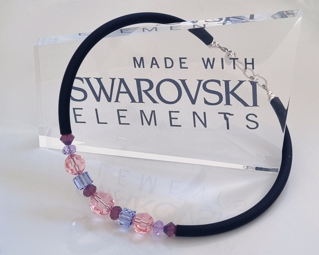 Swarovski Crystal & Rubber Necklace 925 Sterling Silver - Etsy