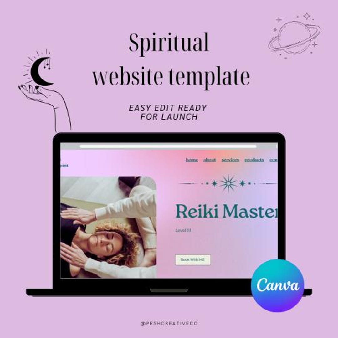 Spiritual Website Template Landing Page Services Canva Template Reiki ...
