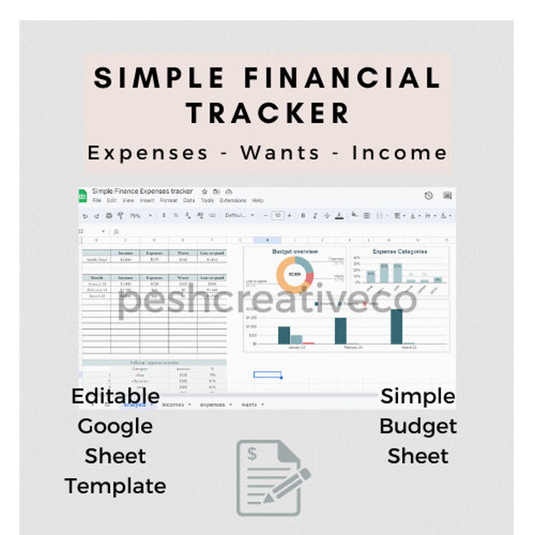Simple Financial Budget Tracker Expenses Wants Salary Google Sheet ...