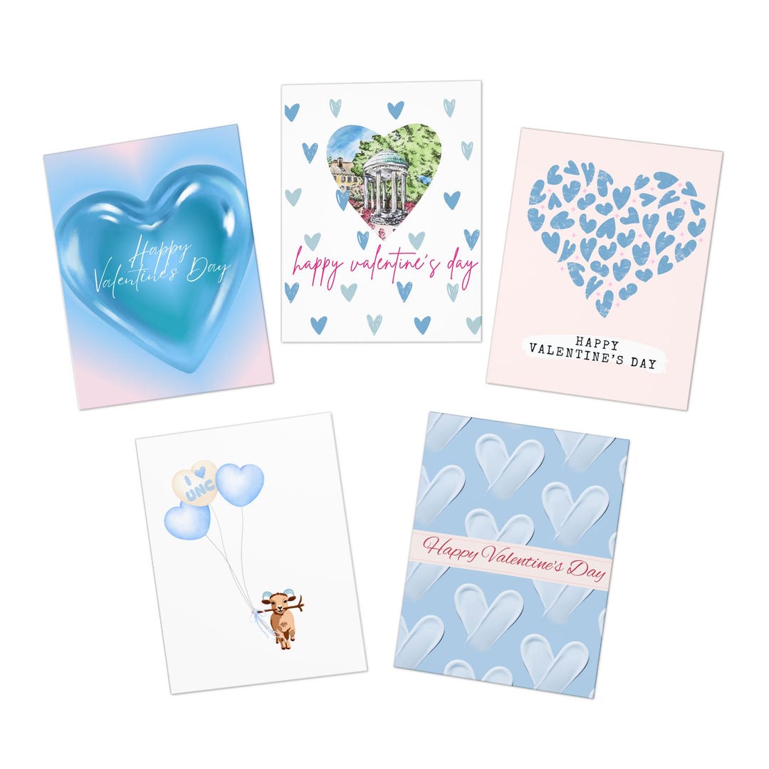 Unc-themed Valentines Day Cards Set - 5 Adorable Cards With Cute ...