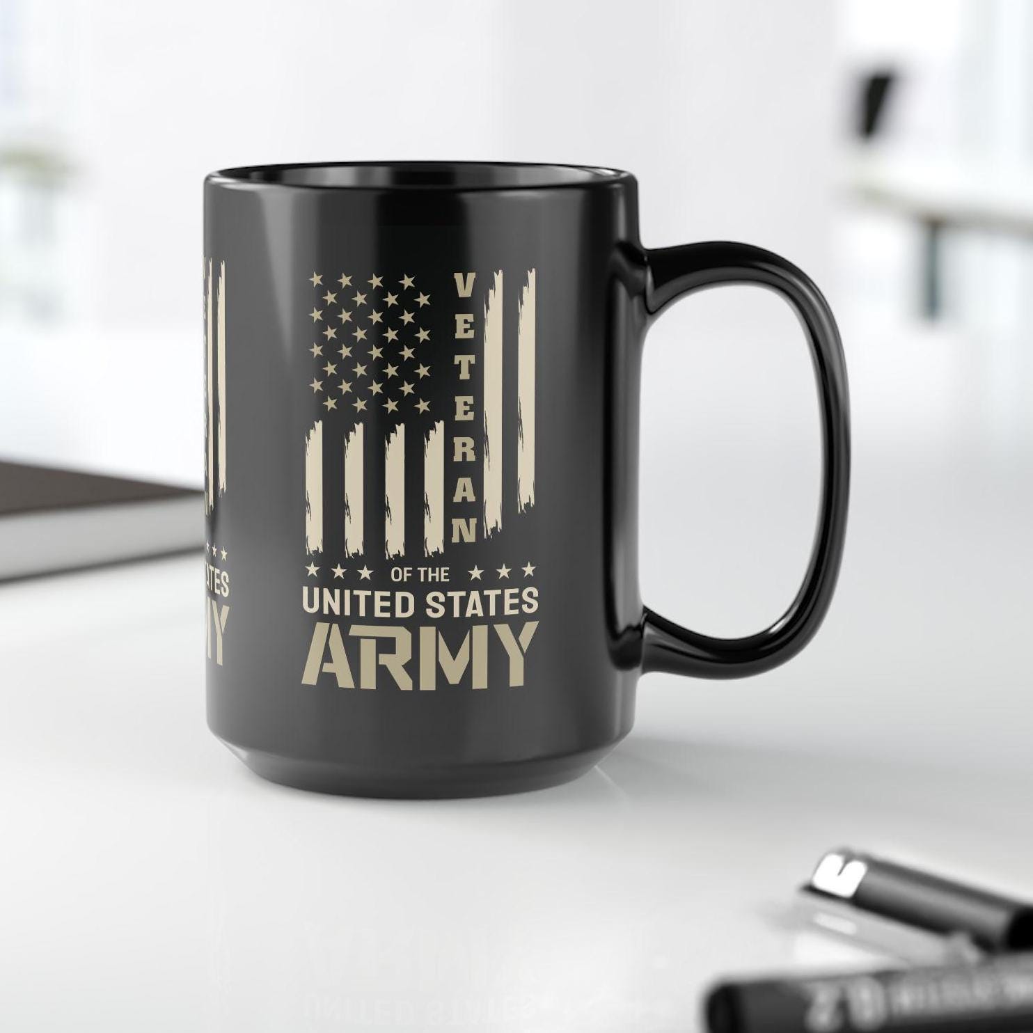 Army Veteran Black Mug - US Army Coffee Cup, Military Gift, Patriotic ...