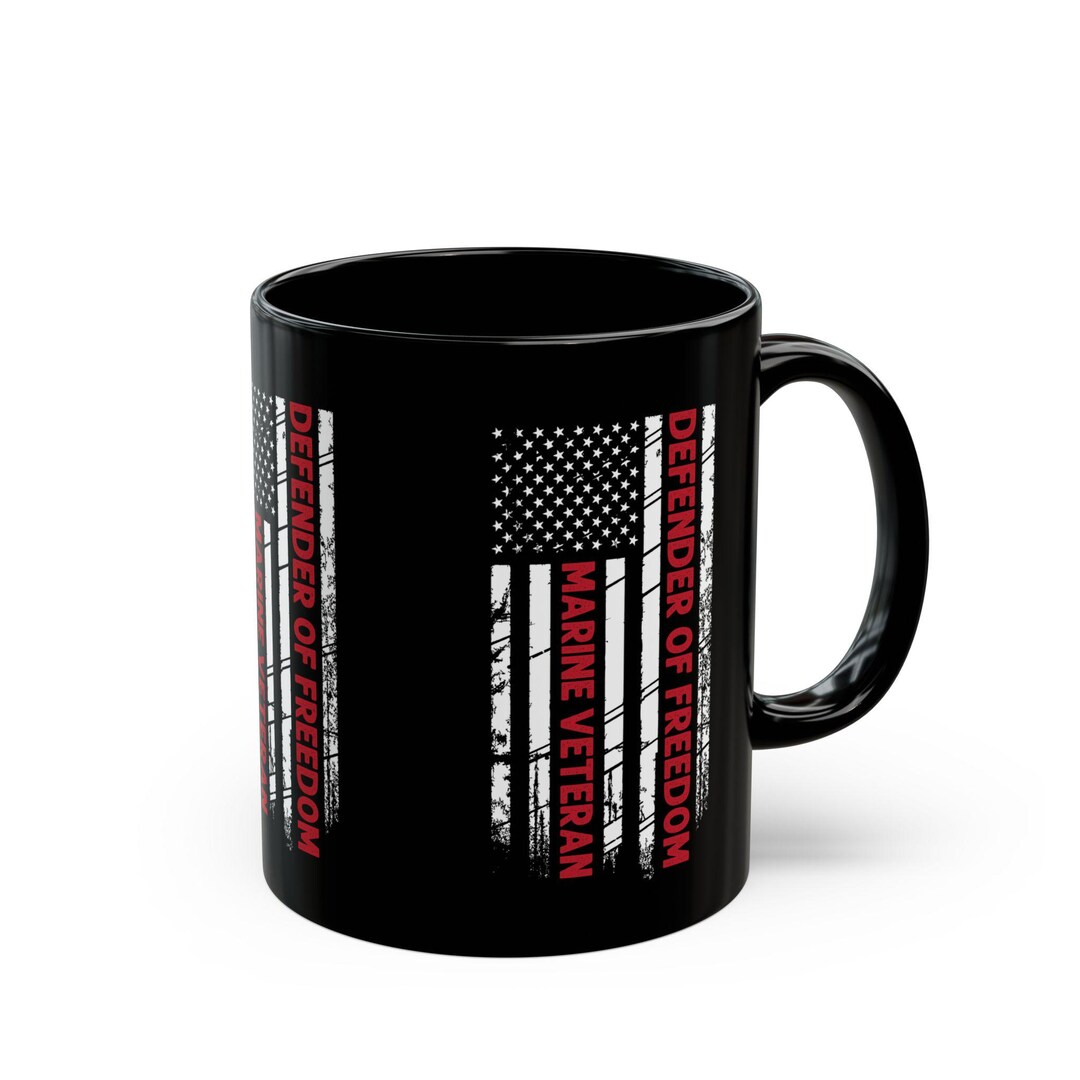 Marine Veteran Black Mug Vertical US Flag Design, 11oz, 15oz Coffee Cup ...