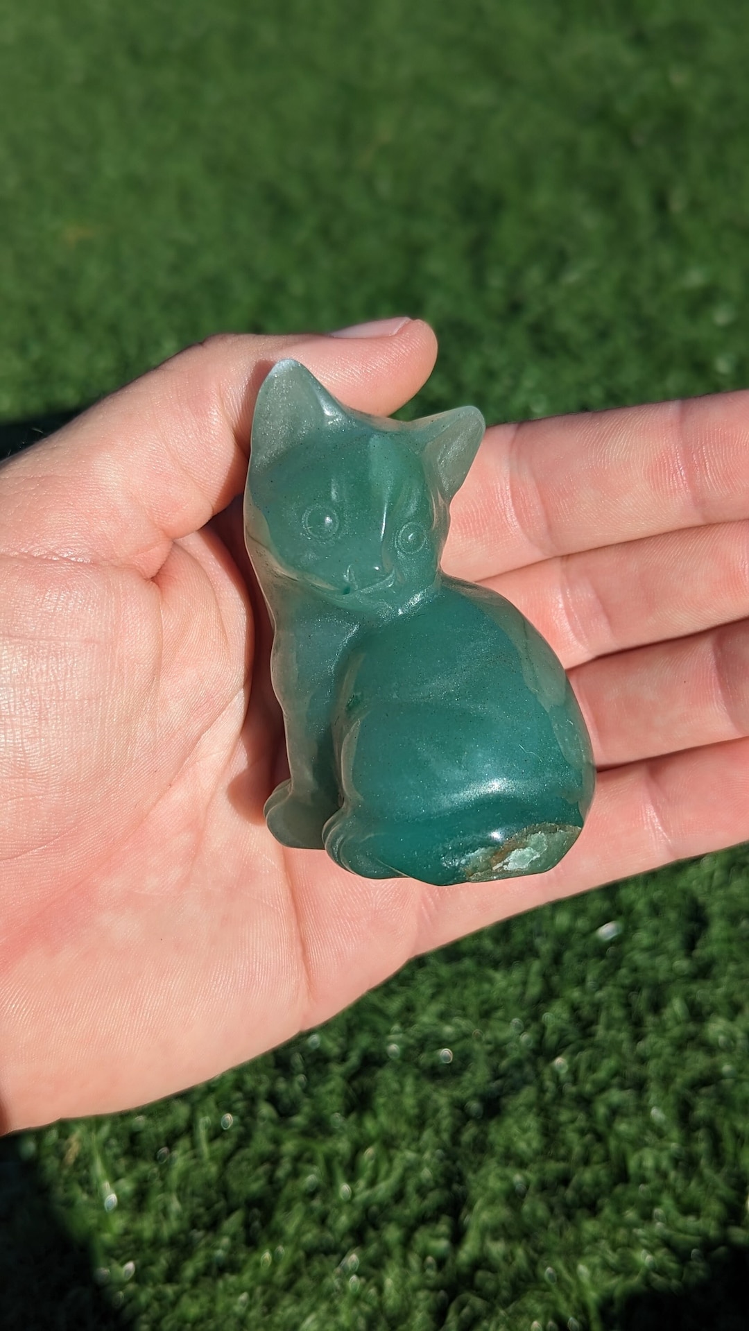 Crystal Cat. 2.7" Green Aventurine Crystal Cat Carving, Sitting Cat ...