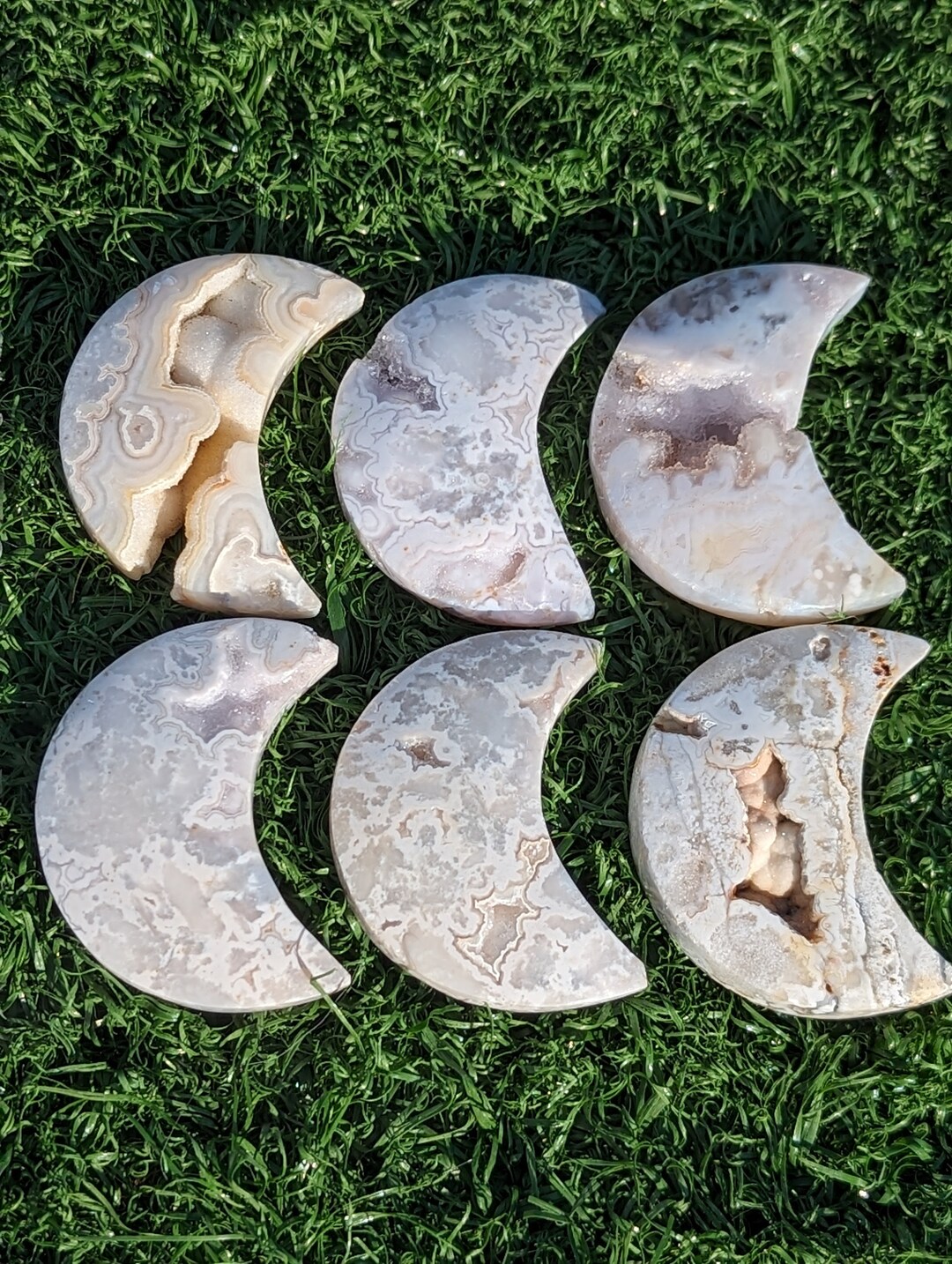 White Lace Agate Moon, You Chose Snow Agate Crystal Moon Carving, Druzy ...