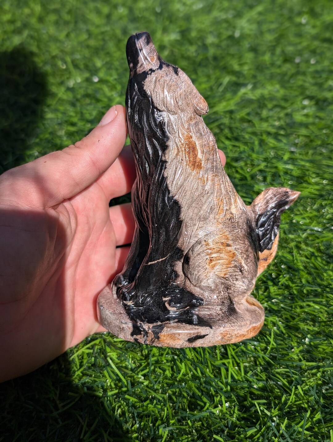 Crystal Wolf Carving 5 Petrified Wood Howling Wolf Statue Indonesian ...