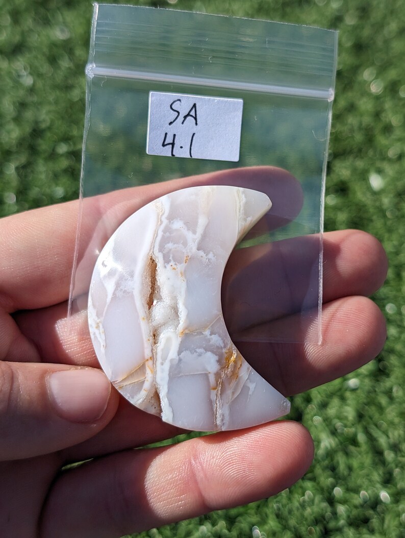 White Lace Agate Moon, You Chose! Snow Agate Crystal Moon Carving ...