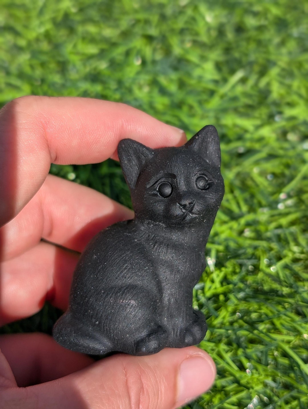 Obsidian Black Cat Carving, 2.35" Crystal Cat Carving, Black Cat ...