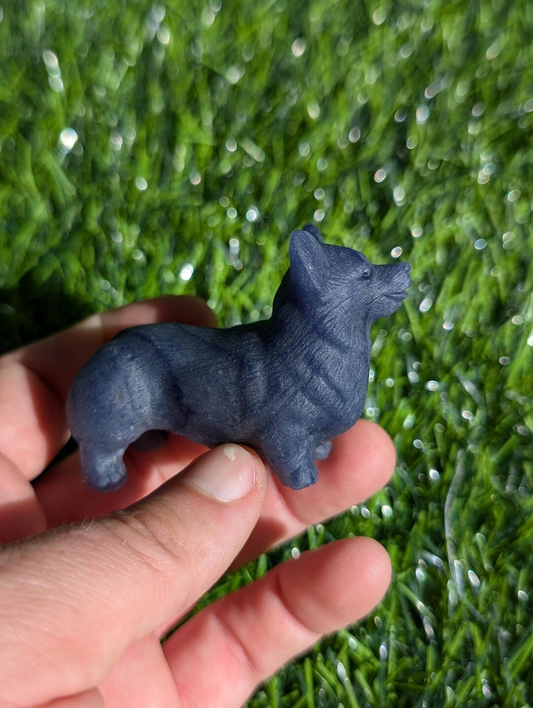 Crystal Corgi Dog Carving 2.2" Blue Aventurine Corgi Dog, Stone Dog ...