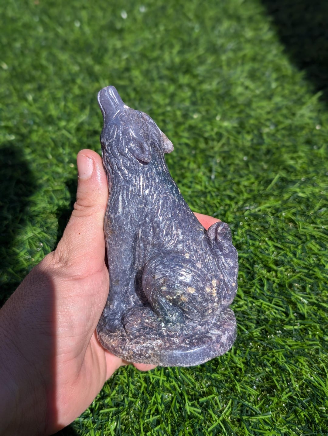 Crystal Wolf Carving 5" Grape Agate Howling Wolf Statue Indonesian ...