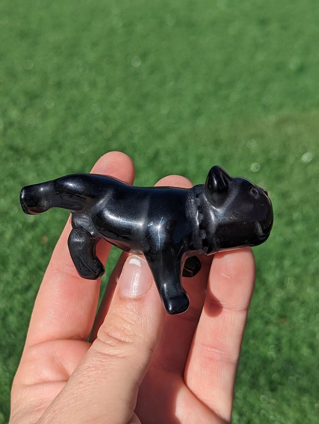 Crystal Peeing Dog Carving 3" Obsidian Dog, Stone Bull Dog. Peeing Dog ...