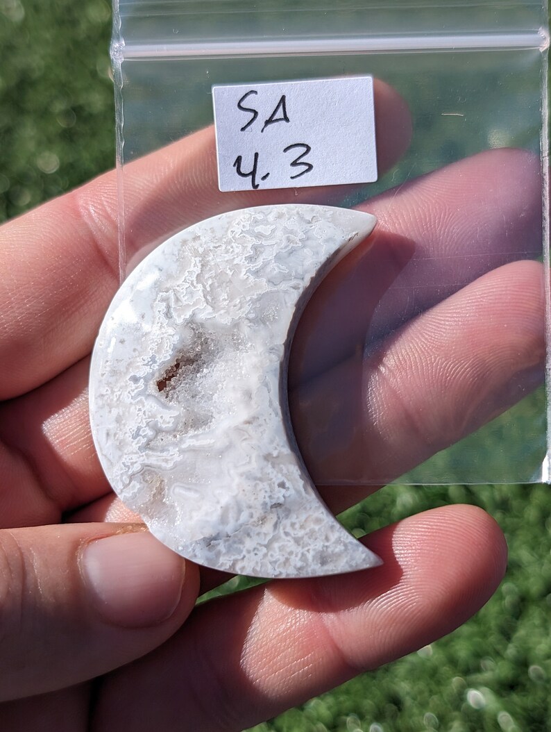 White Lace Agate Moon, You Chose! Snow Agate Crystal Moon Carving ...