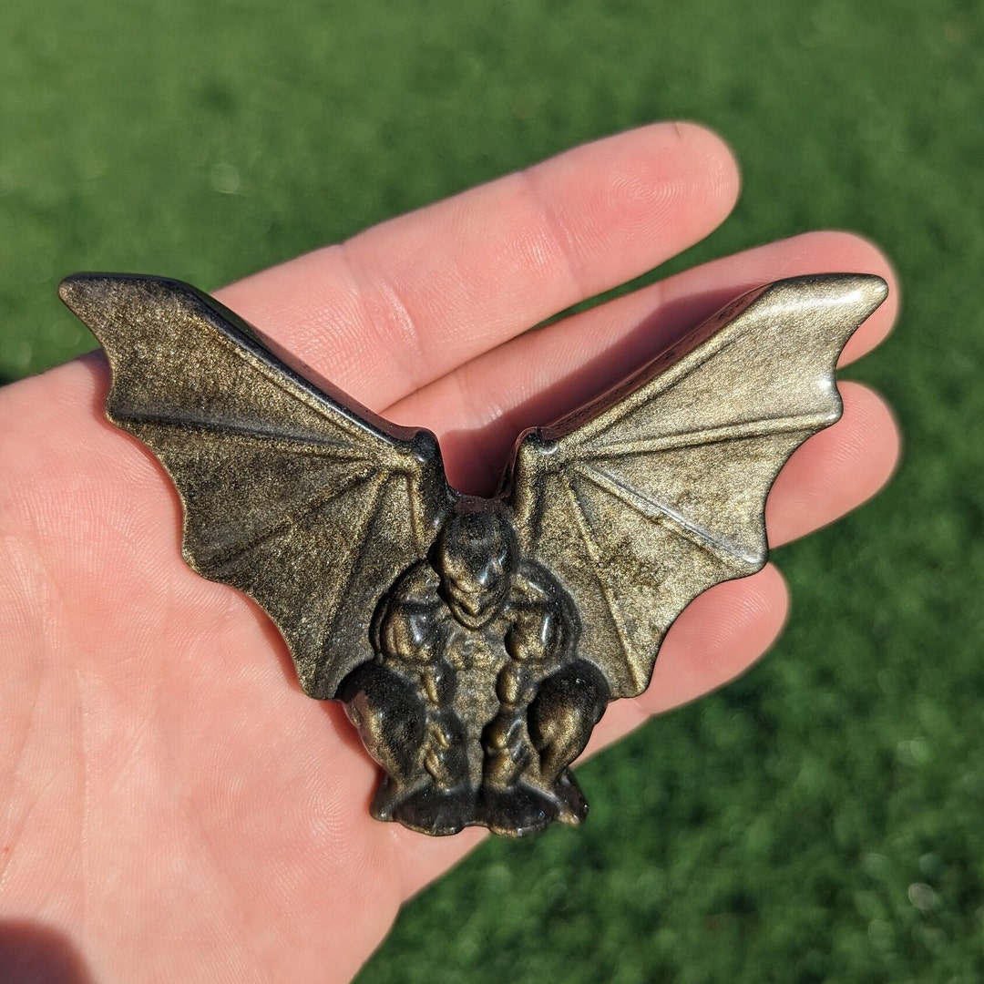 Gold Sheen Obsidian Gargoyle Carving. Amazing Deatail With Rare Golden ...