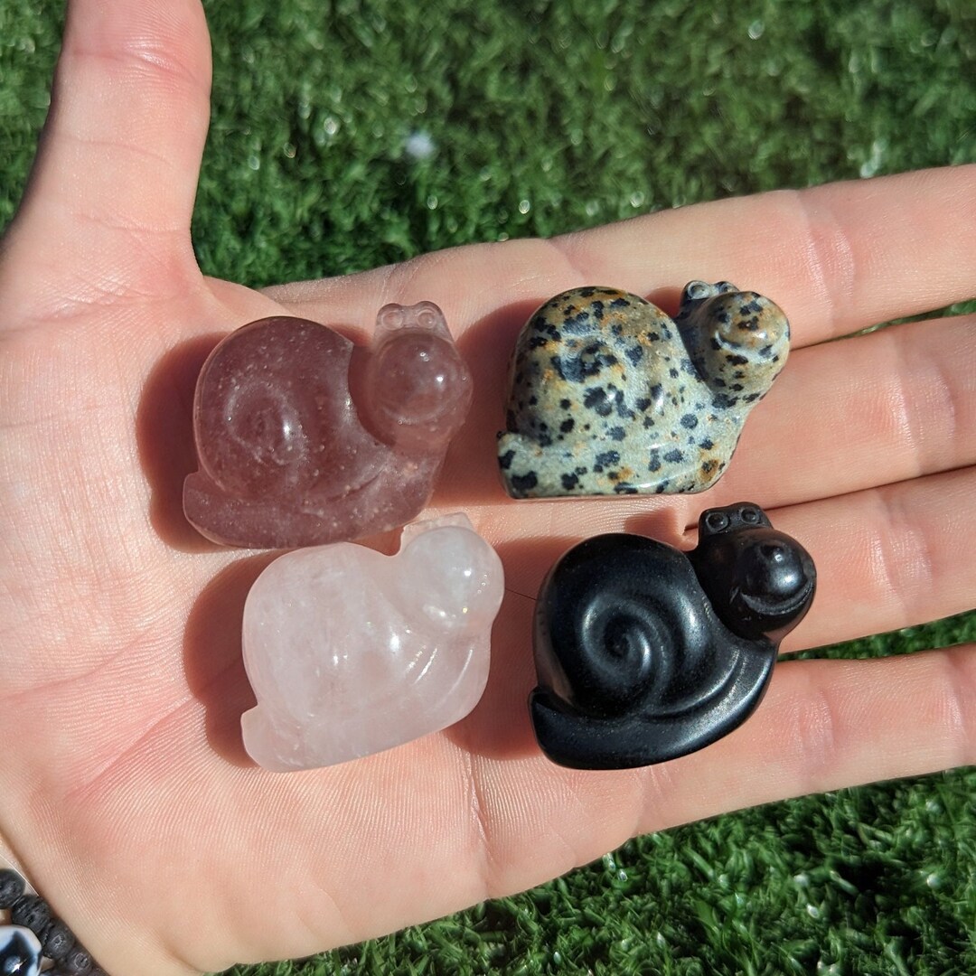 Crystal Snail Mini Carving, 1" Chose by Gemstone. Cute Smiling Snail ...