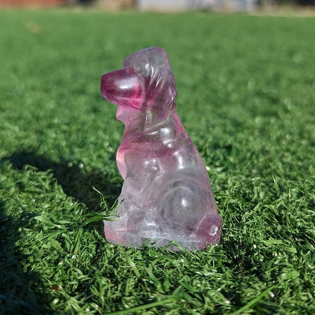 Crystal Dog Carving 2.5" Lavendar and Pink Fluorite Dog, Stone Dog ...