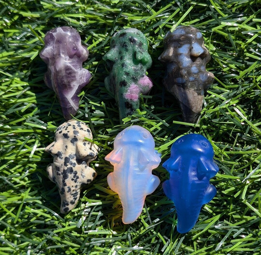 Crystal Axolotl Mini Carving, 1.5" Chose by Gemstone; Dream Amethst ...