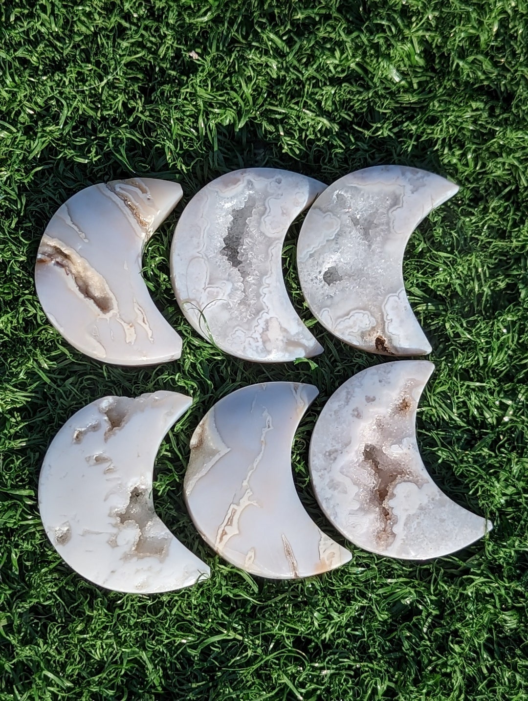 White Lace Agate Moon, You Chose! Snow Agate Crystal Moon Carving ...