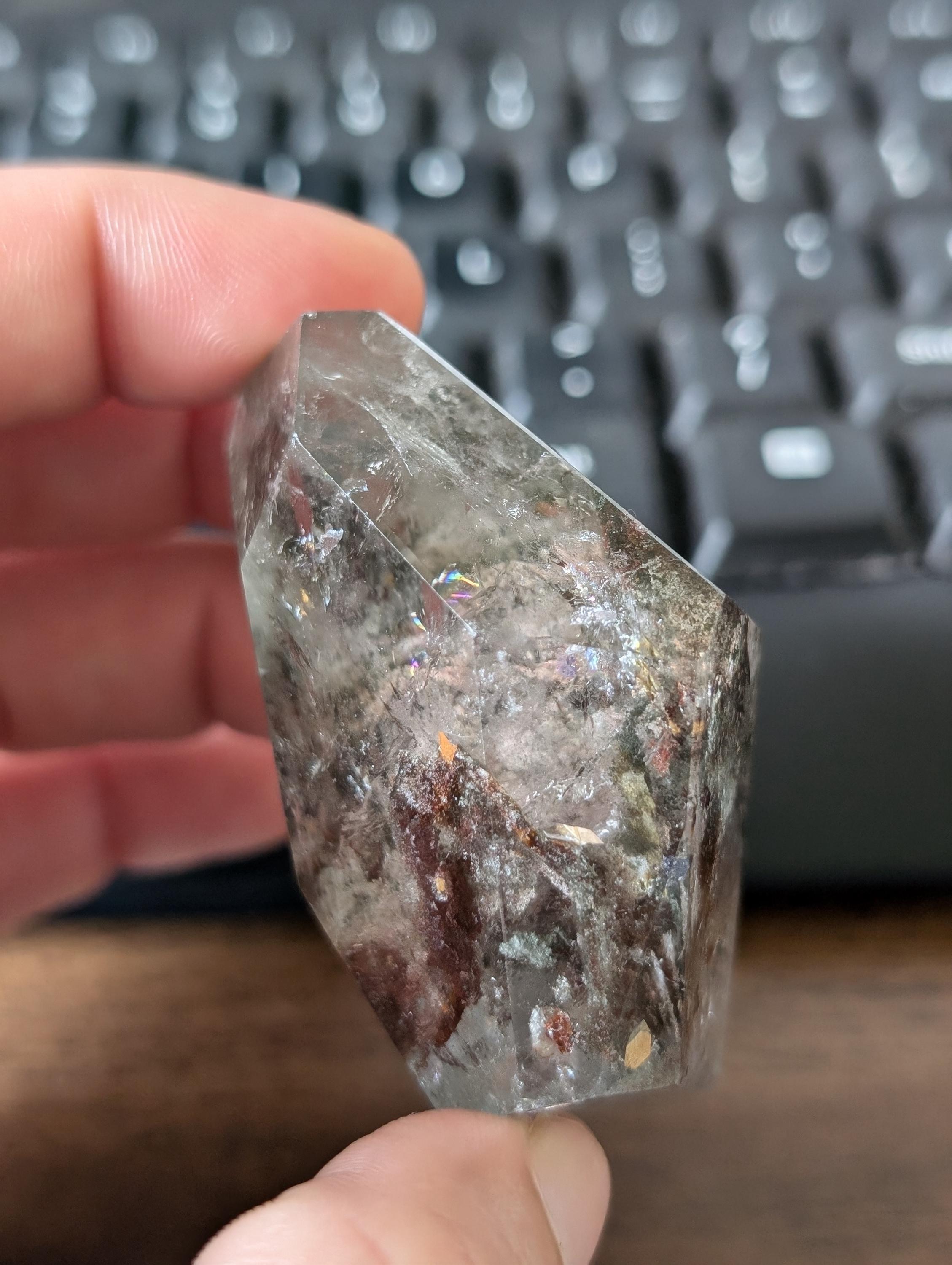 Garden Quartz Freeform, Mid Clarity Pink, Green Red, Lots of Rainbows ...