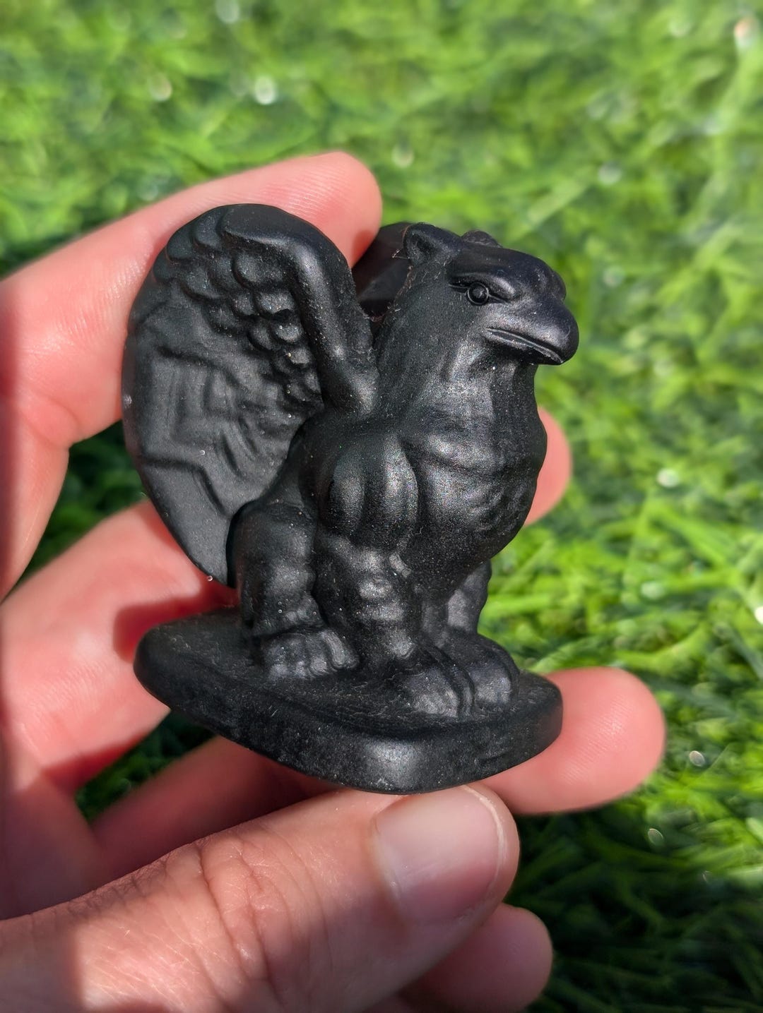 Crystal Gargoyle Statue Carving 2.5", Nice Details. Obsidian Griffin ...