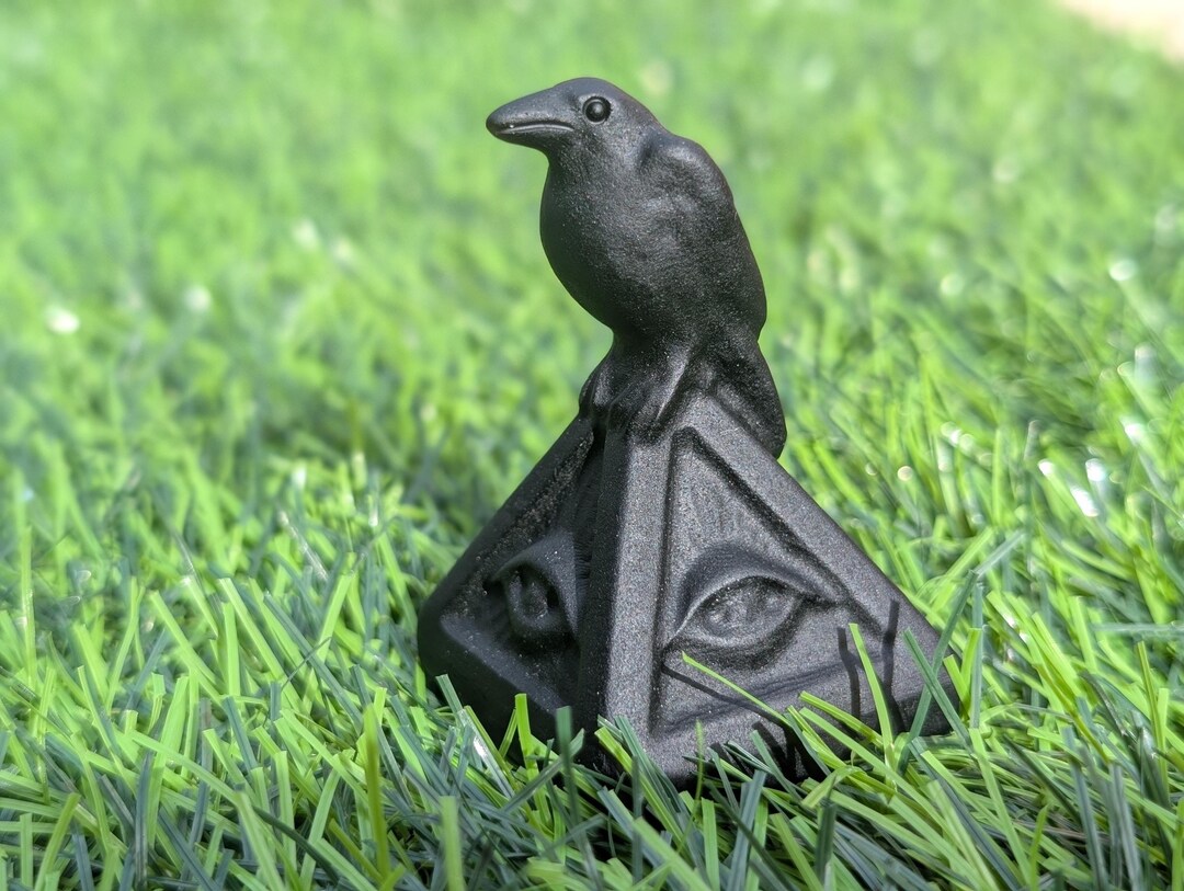 Obsidian Raven on Pyramid Carving, 2.4" Raven Statue, Obsidian Raven ...