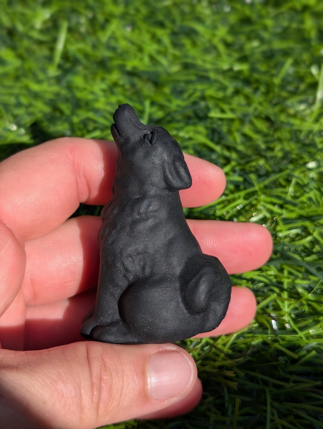 Crystal Wolf Carving 2.5" Obsidian Aka Volcanic Glass Howling Wolf ...