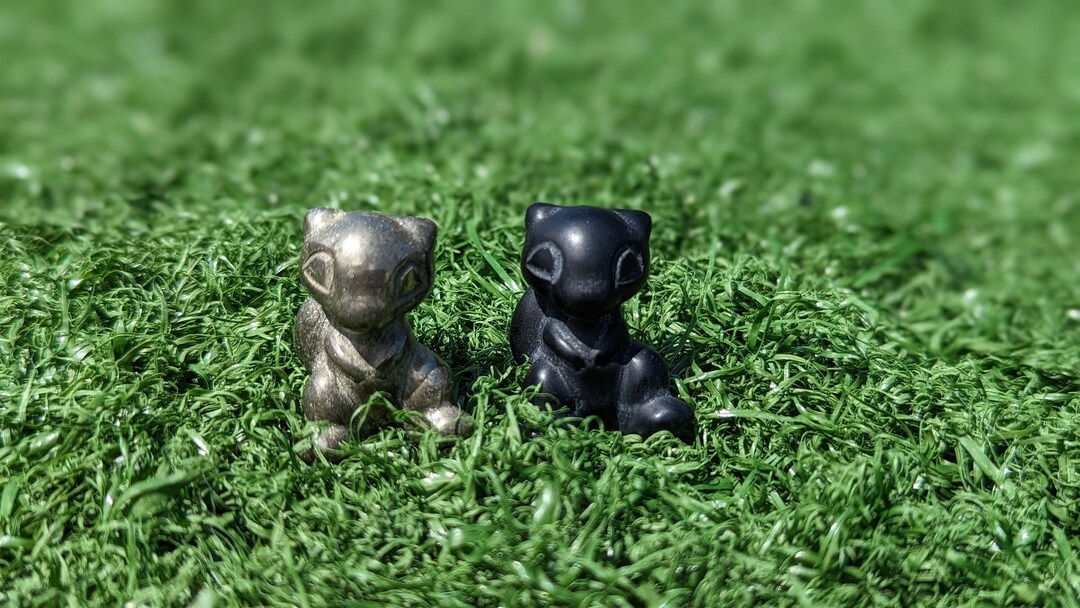 Crystal Mew Mini Carving 1.25", Free Standing, Pyrite and Obsidian ...