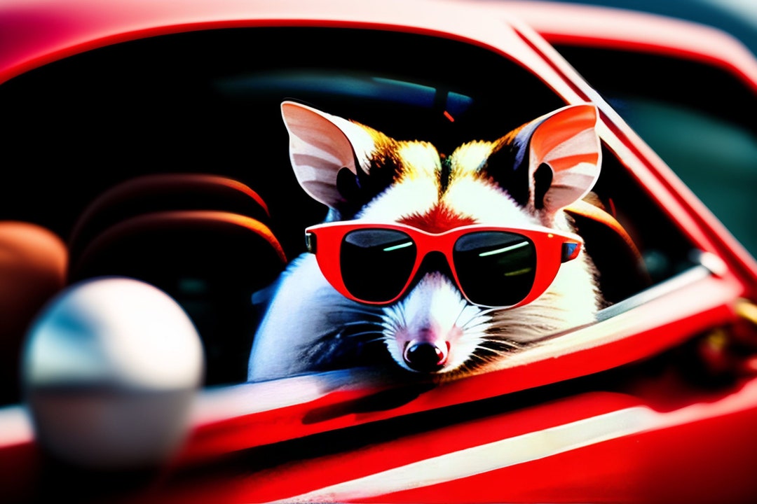 Opossum Race Car Digital Art, Whimsical Animal Print, Instant Download ...