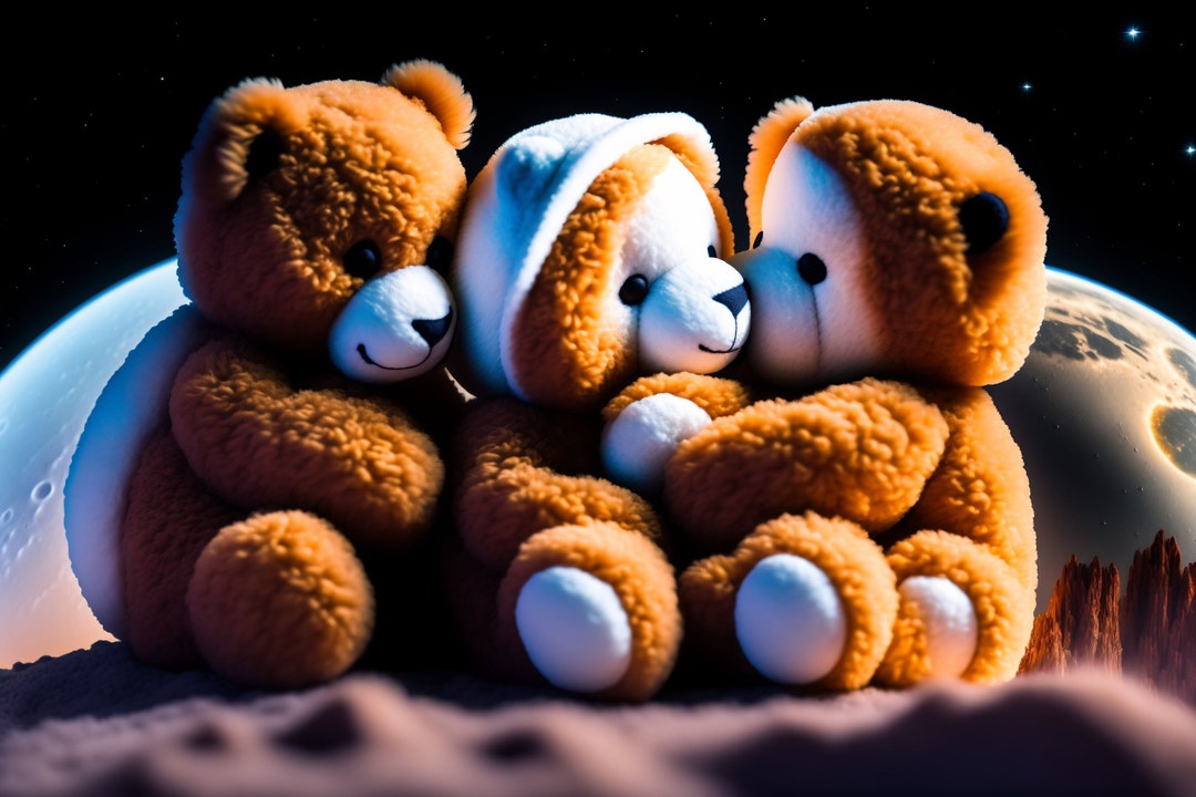 Astronaut Teddy Bears Hugging Digital Art, Outer Space Nursery Wall ...