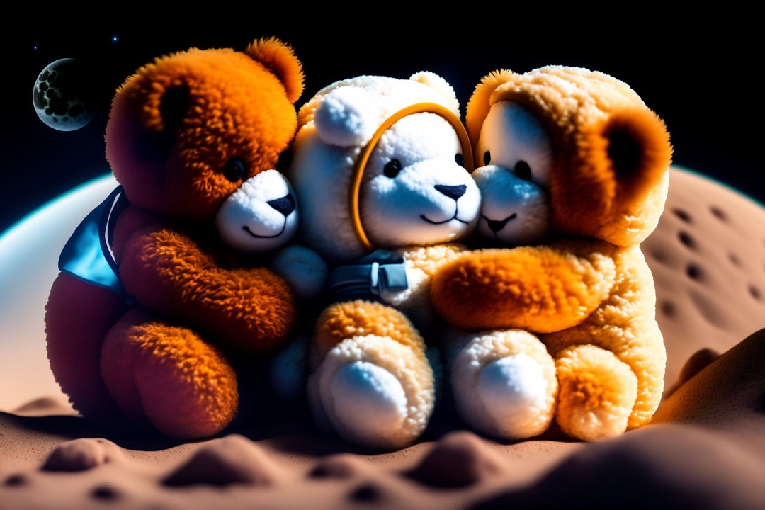 Digital Download Space-themed Teddy Bear Astronauts Embrace Art ...