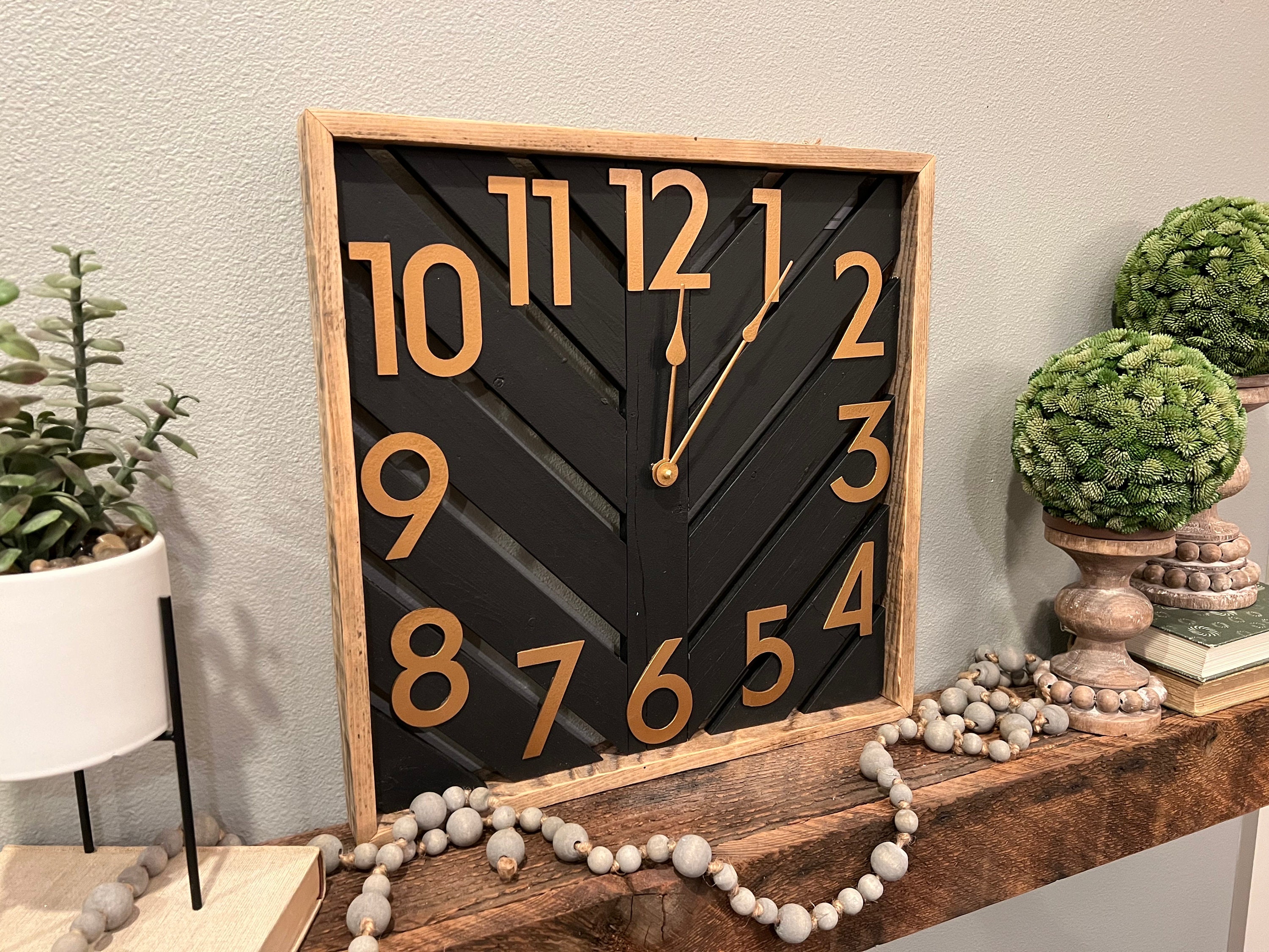 Reclaimed Wood Chevron Clock 18 Square, Metal Numbers - Etsy