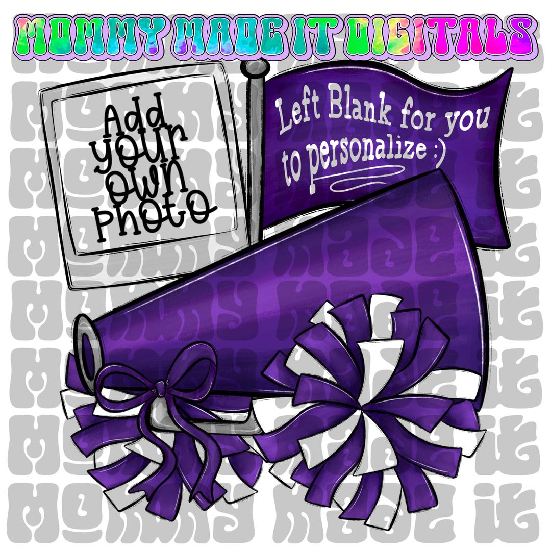 Purple Cheerleading Design: Pom Poms, Photo Overlays (PNG Digital ...