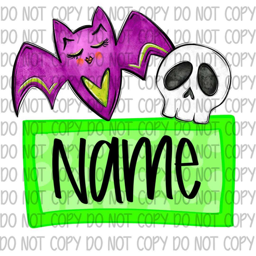 Hand-drawn Halloween Name Plate PNG: Bat & Skull (digital Design) - Etsy