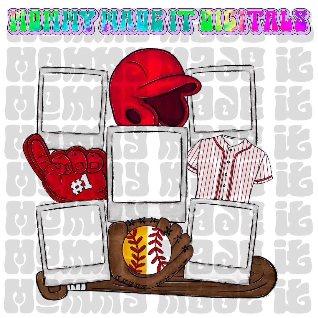 Baseball Polaroid Photo Template: Red Ballpark Spiritwear PNG (digital ...