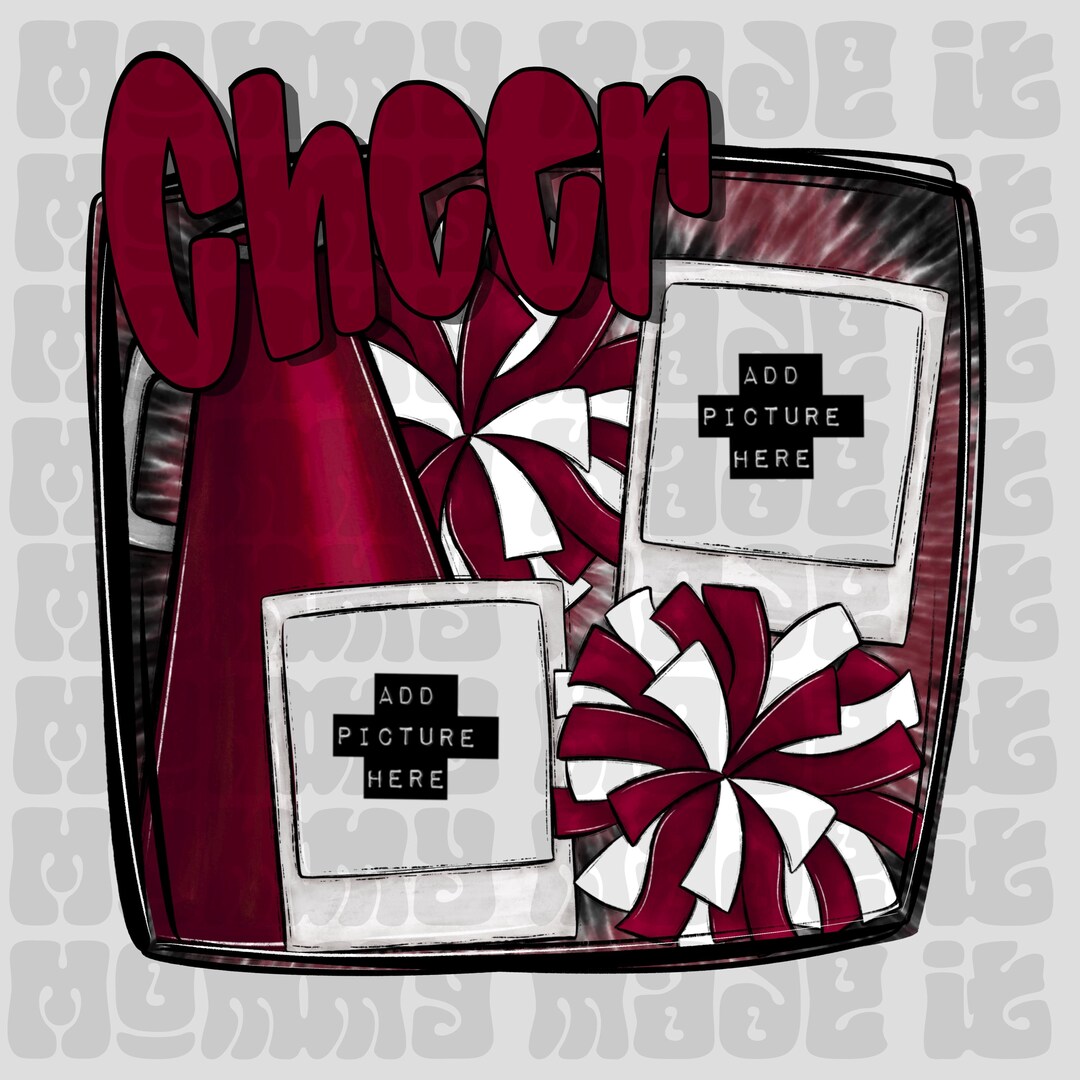 Burgundy Cheer Photo Template, Pom Poms Design (PNG Digital) - Etsy