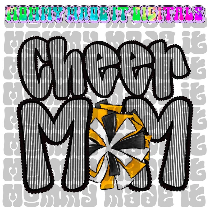Yellow Cheer Mom PNG Cheer Digital PNG Cheer Pom Poms Design ...