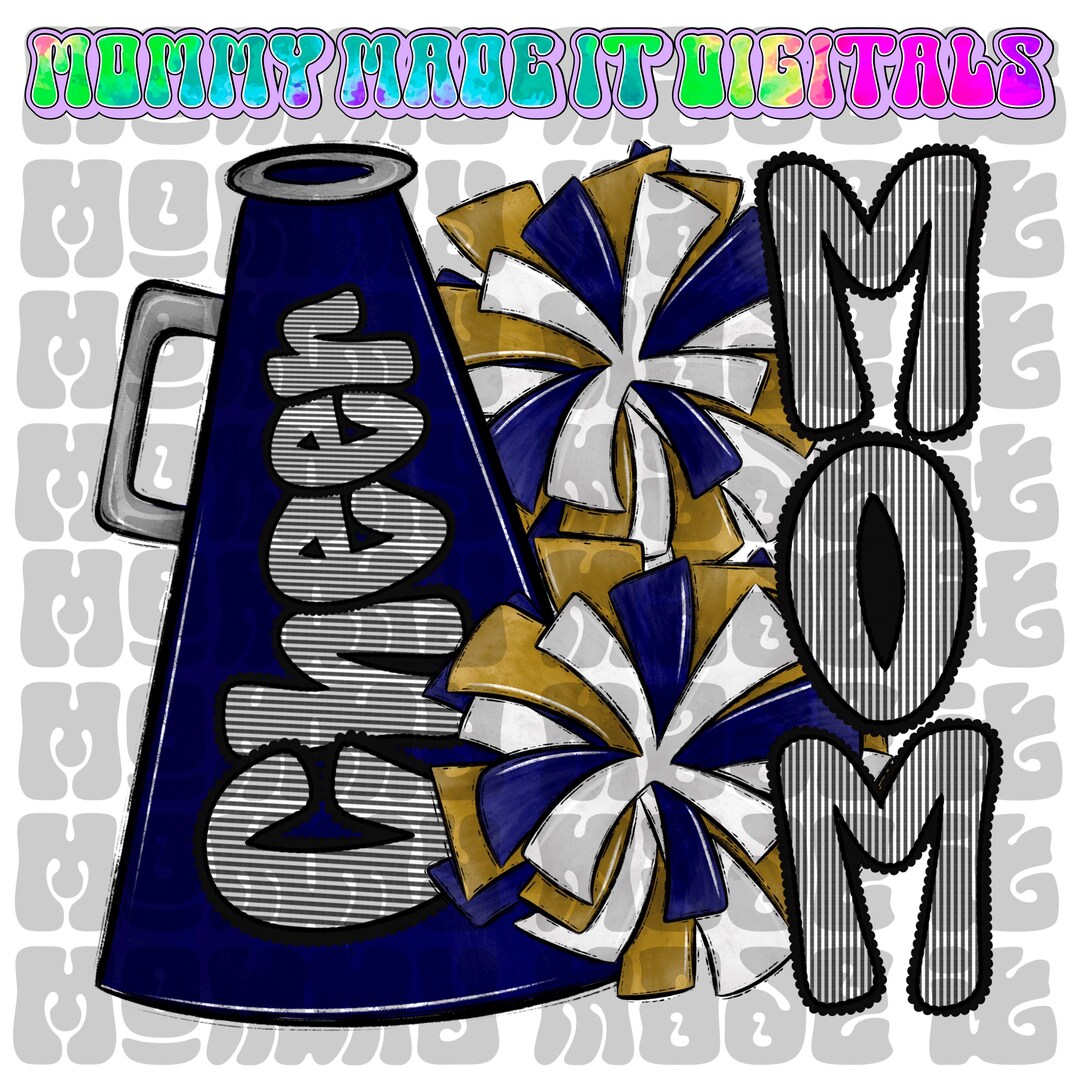 Navy and Gold Cheer Mom PNG: Coquette Bows, Megaphone (digital Download ...