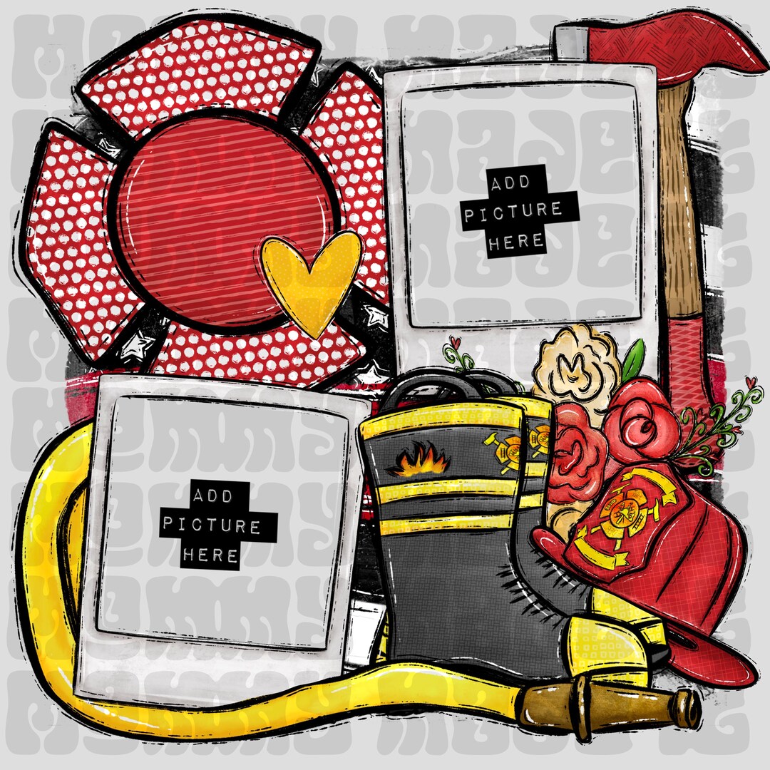 Firefighter Photo Collage PNG – Sublimation Design, Canva Template - Etsy