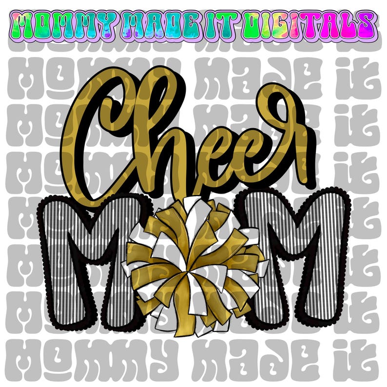 Cheer Mom PNG: Gold Pom Poms Seersucker Design (digital Download - Etsy