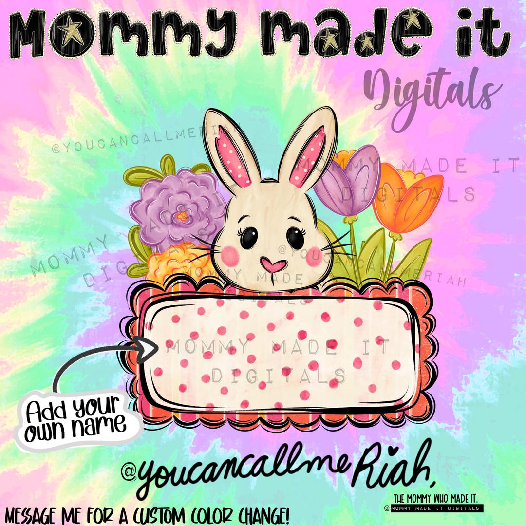 Pink Easter Bunny Basket Kids Name Plate PNG : Nameplate Design ...
