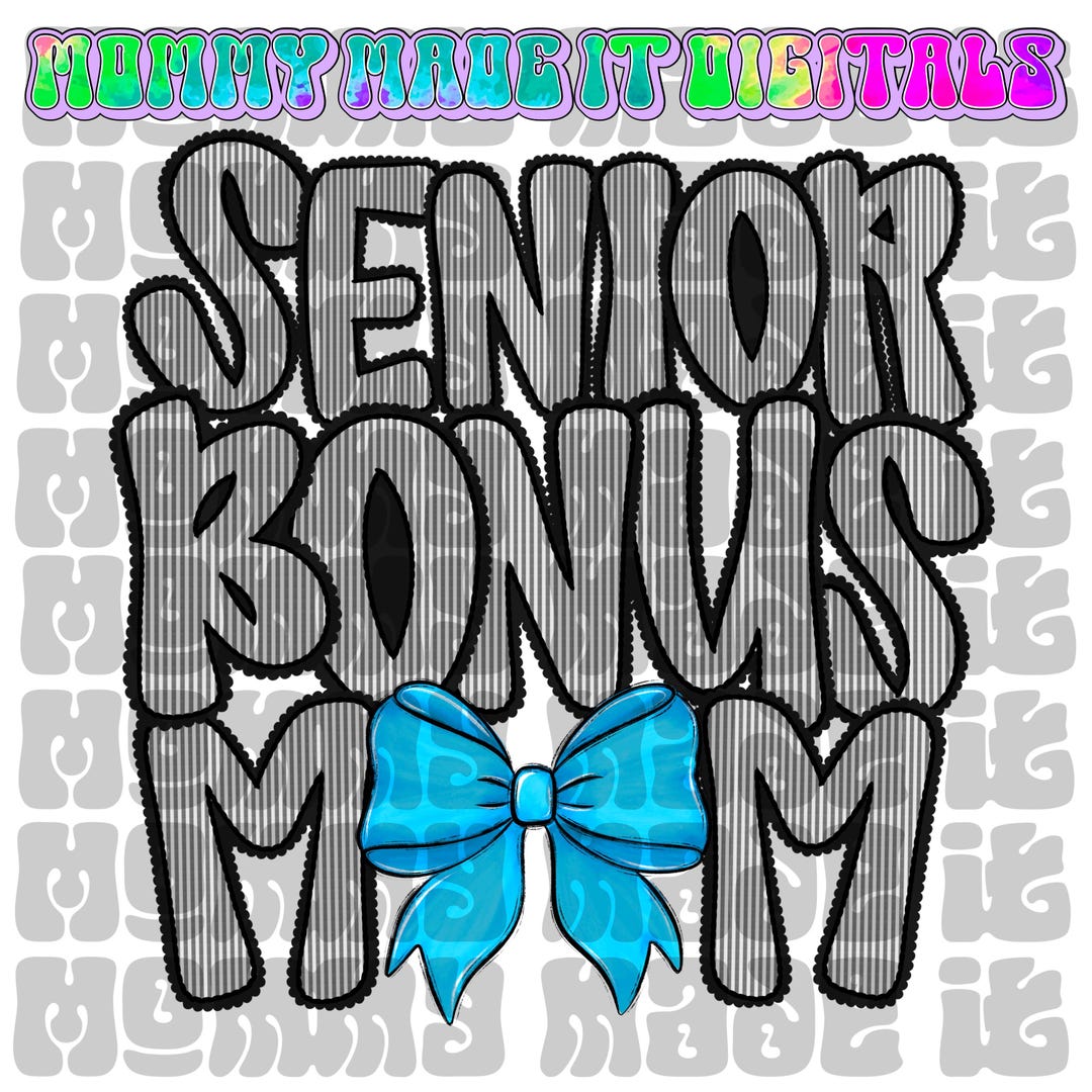 Senior Bonus Mom Coquette Bow PNG Light Blue and Black Seersucker ...